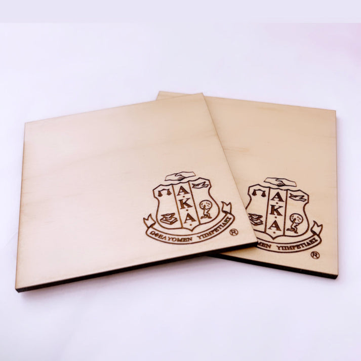 AKA Maple Veneer Shield Coasters | Engraved Sorority Coasters Set ...